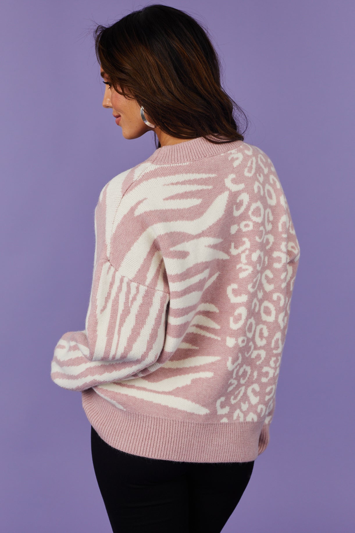 She+Sky Baby Pink Leopard and Zebra Long Sleeve Sweater | Lime Lush
