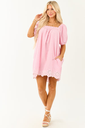 Baby Pink and White Striped Eyelet Hem Mini Dress | Lime Lush Boutique