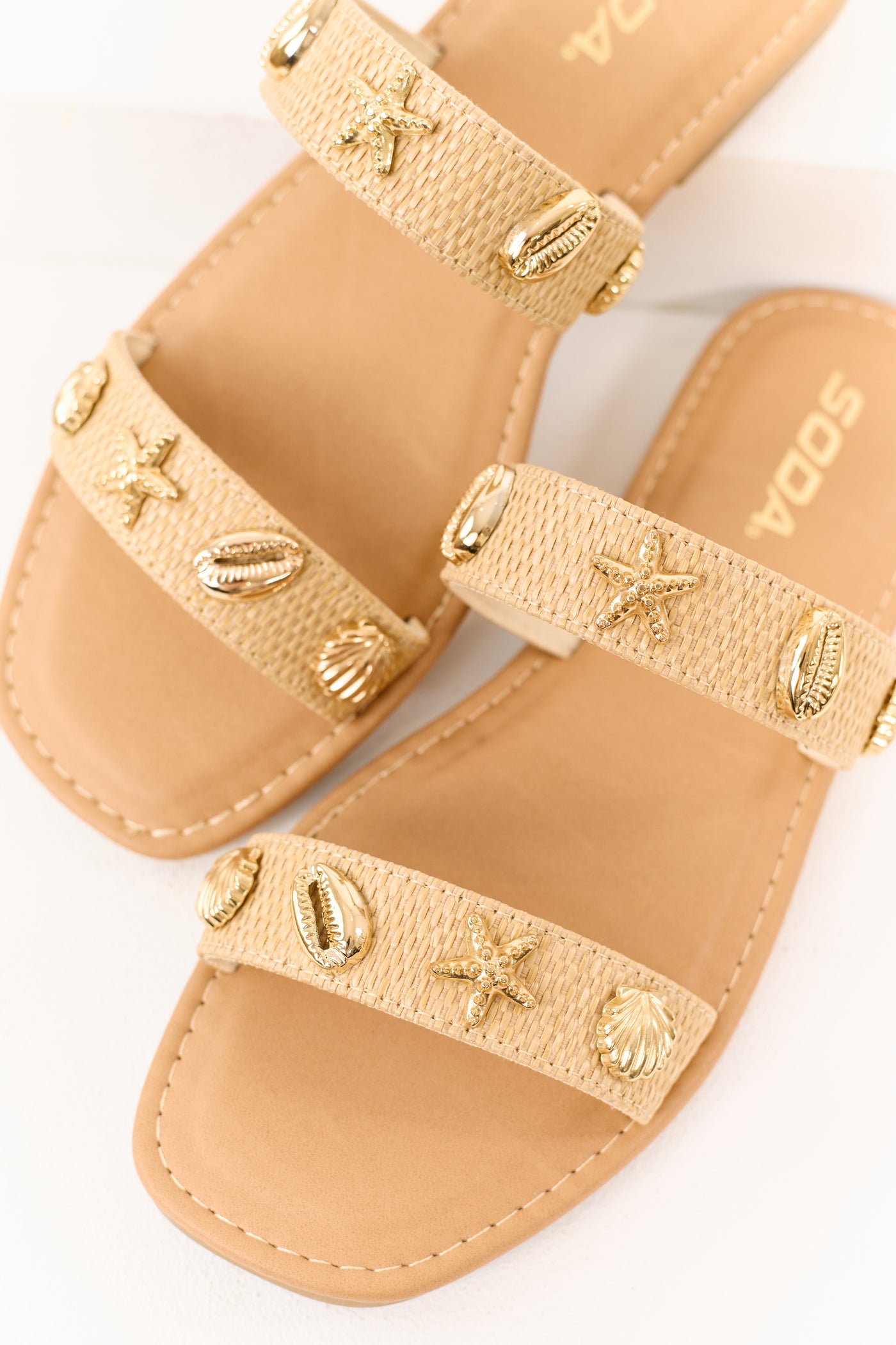 Beige Raffia Beach Charms Slip On Sandals | Lime Lush Boutique