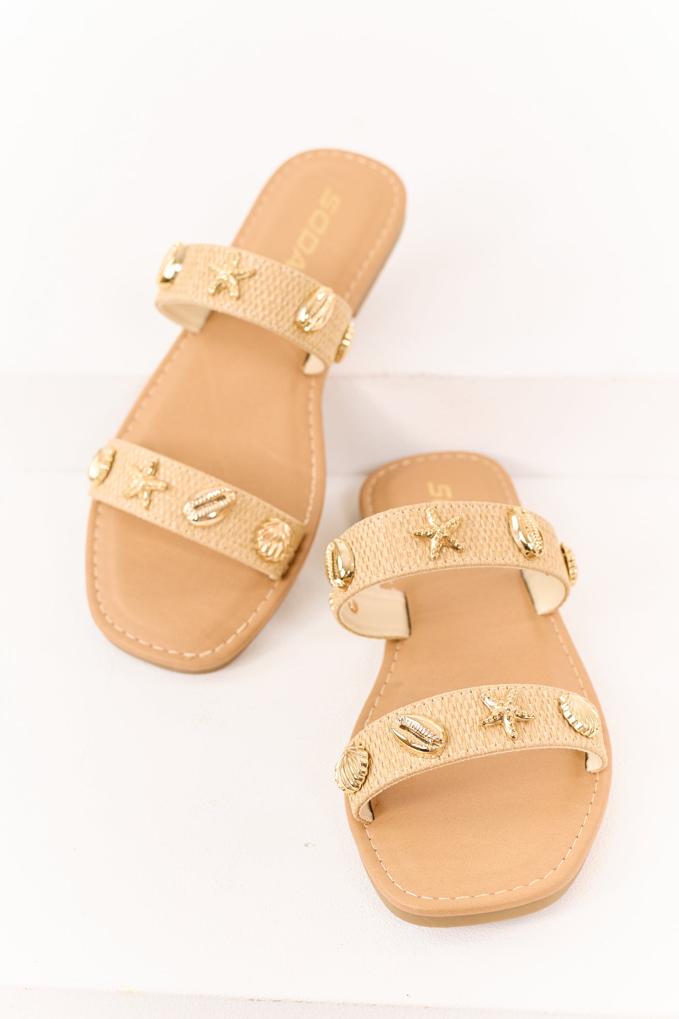 Beige Raffia Beach Charms Slip On Sandals | Lime Lush Boutique