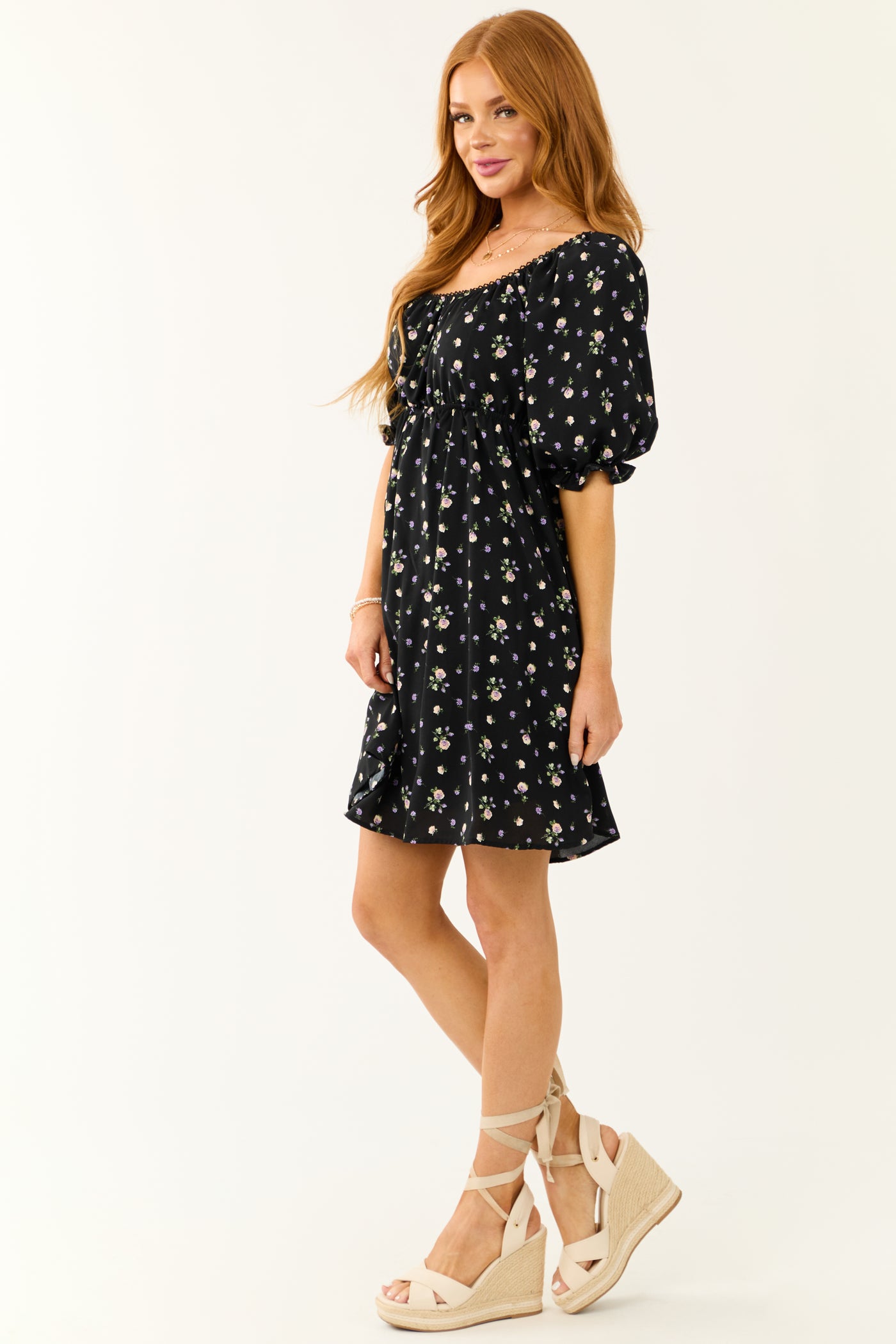Black Floral Print Back Cut Out Mini Dress Lime Lush Boutique