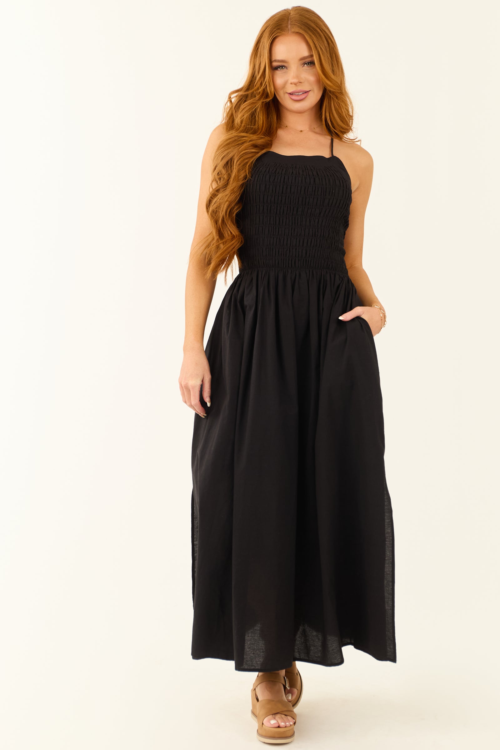 Black Open Tie Back Spaghetti Strap Maxi Dress | Lime Lush Boutique