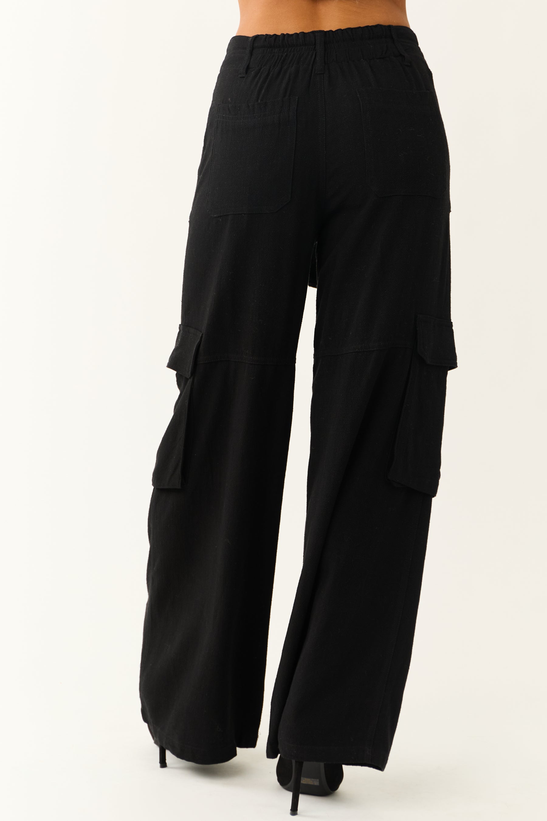 Black Relaxed Fit Wide Leg Cargo Pants | Lime Lush Boutique