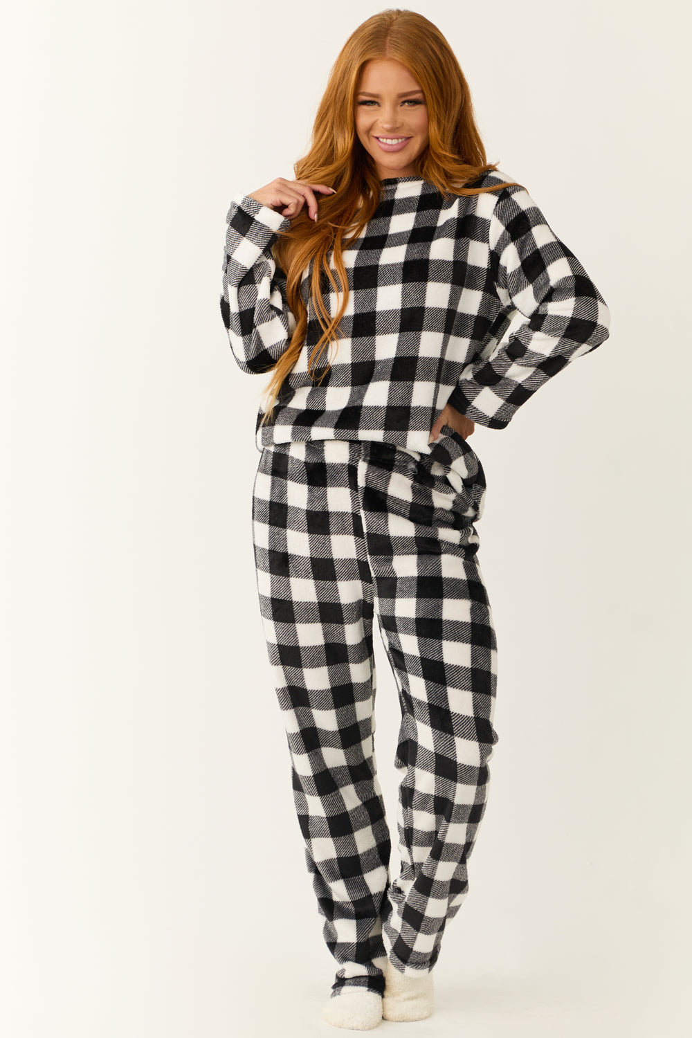 Black and White Checkered Plaid 2 Piece Soft Pajama Set | Lime Lush ...