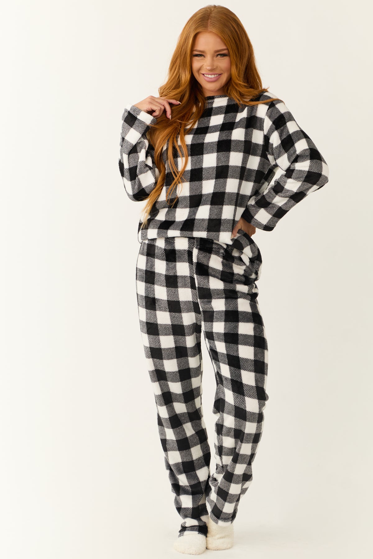 Black and White Checkered Plaid 2 Piece Soft Pajama Set | Lime Lush Boutique