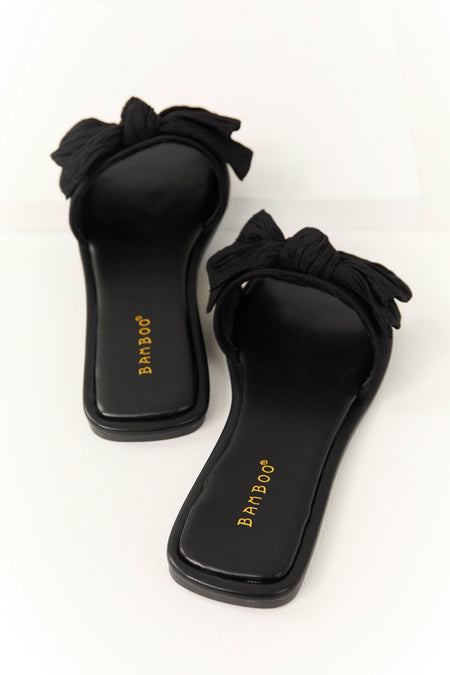 Black Bow Slide On Open Toe Sandals | Lime Lush Boutique