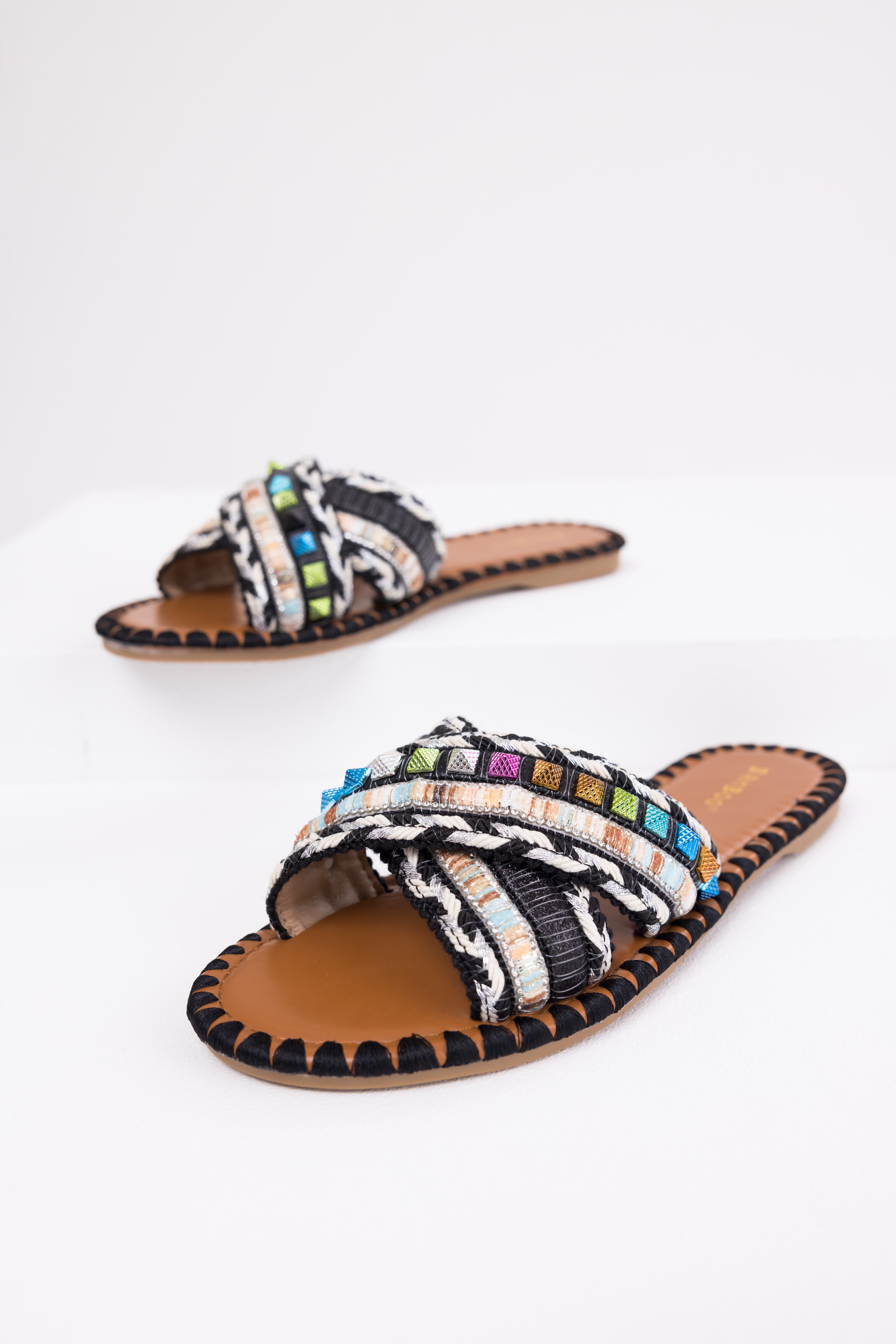Black Crisscross Strap Boho Style Sandals | Lime Lush Boutique