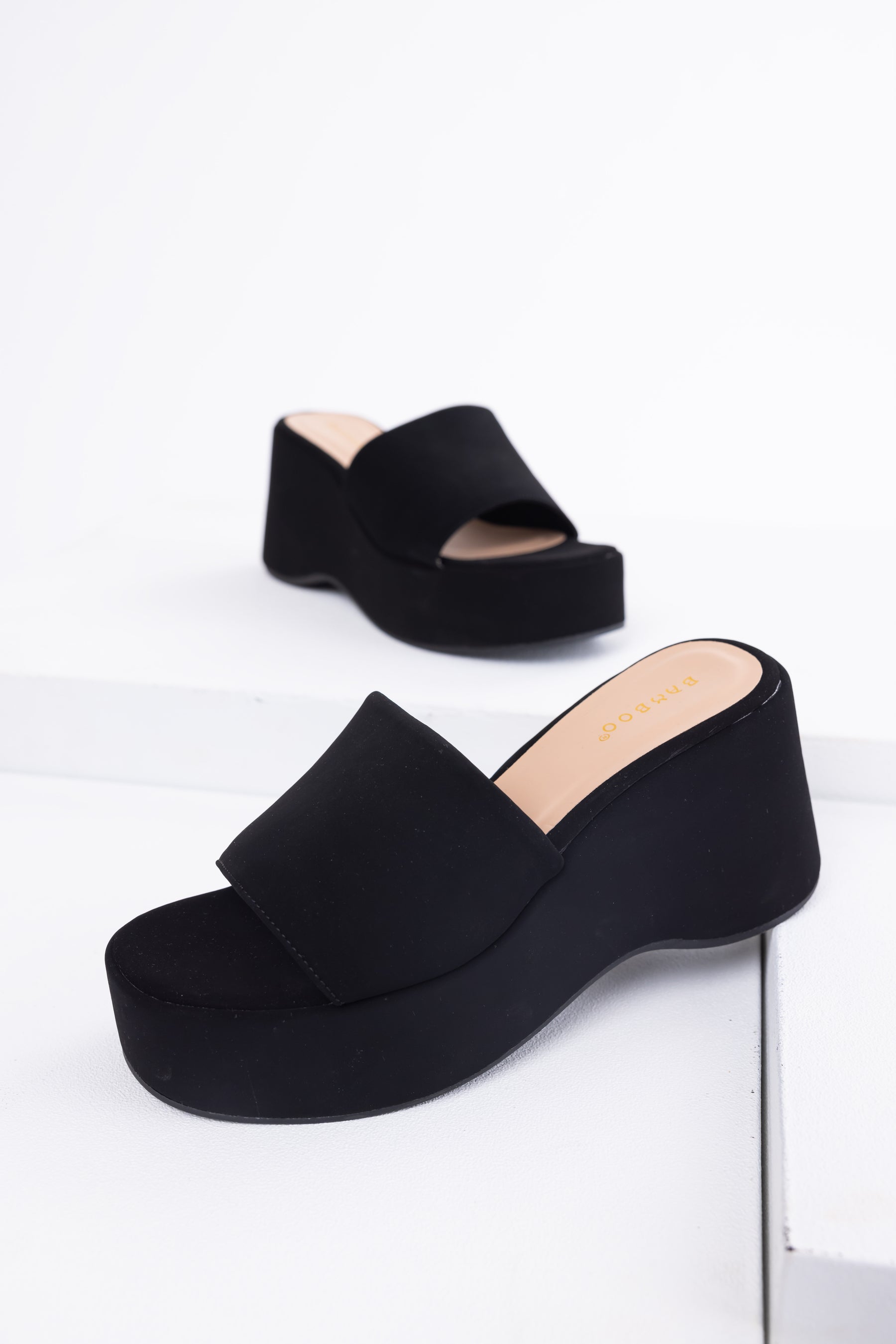 Black Soft Suede Platform Wedge Sandals | Lime Lush Boutique
