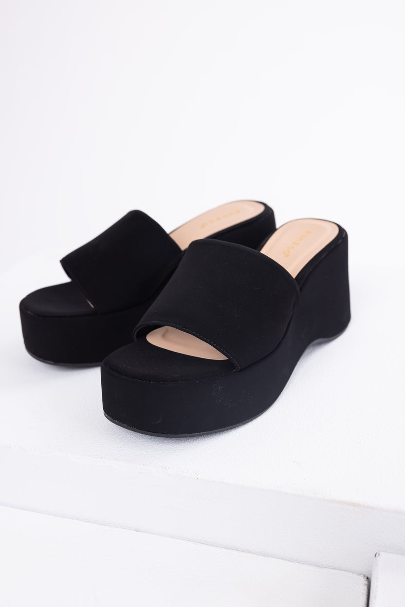 Black Soft Suede Platform Wedge Sandals Lime Lush Boutique