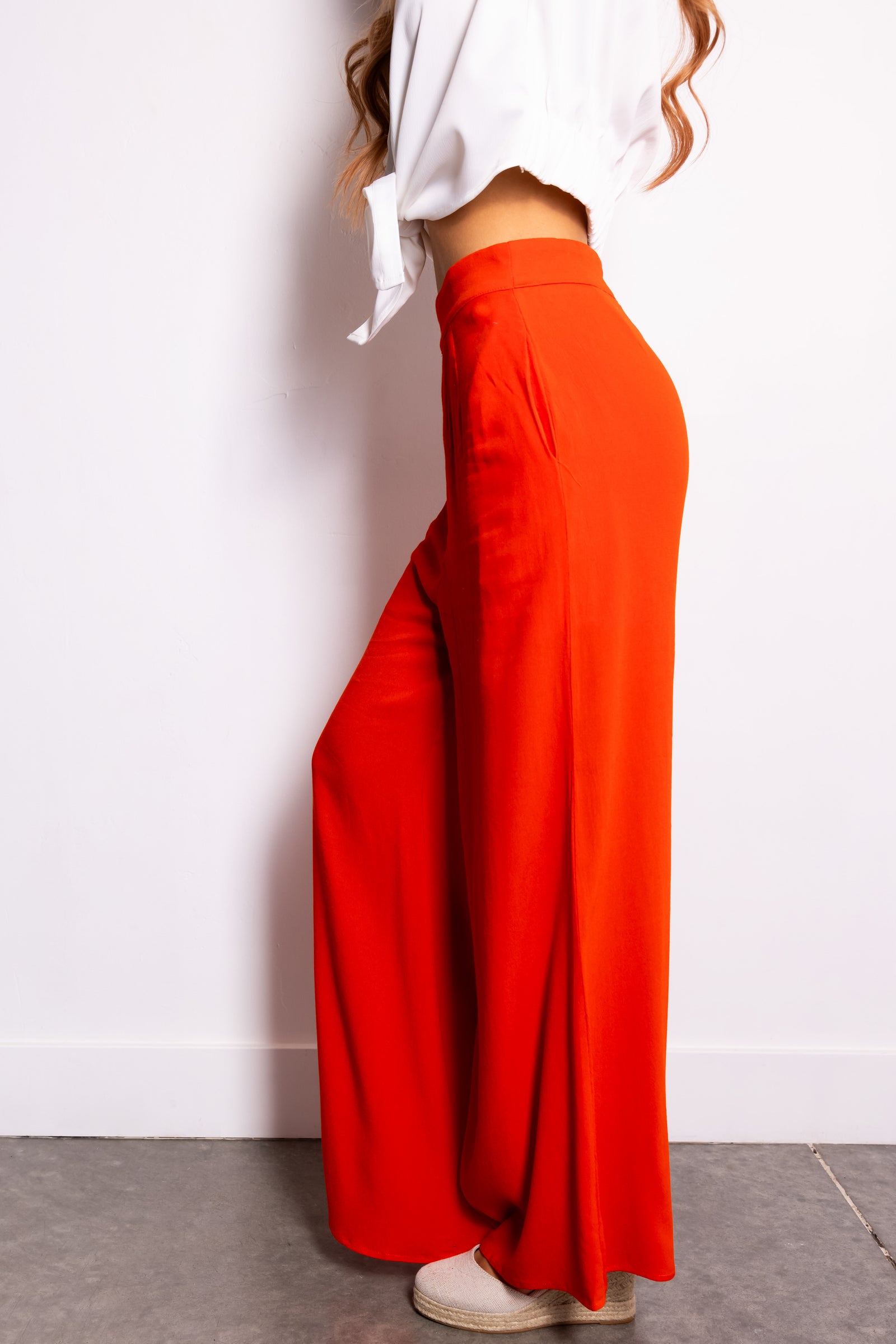 Bright Fire High Waist Wide Leg Pants | Lime Lush Boutique