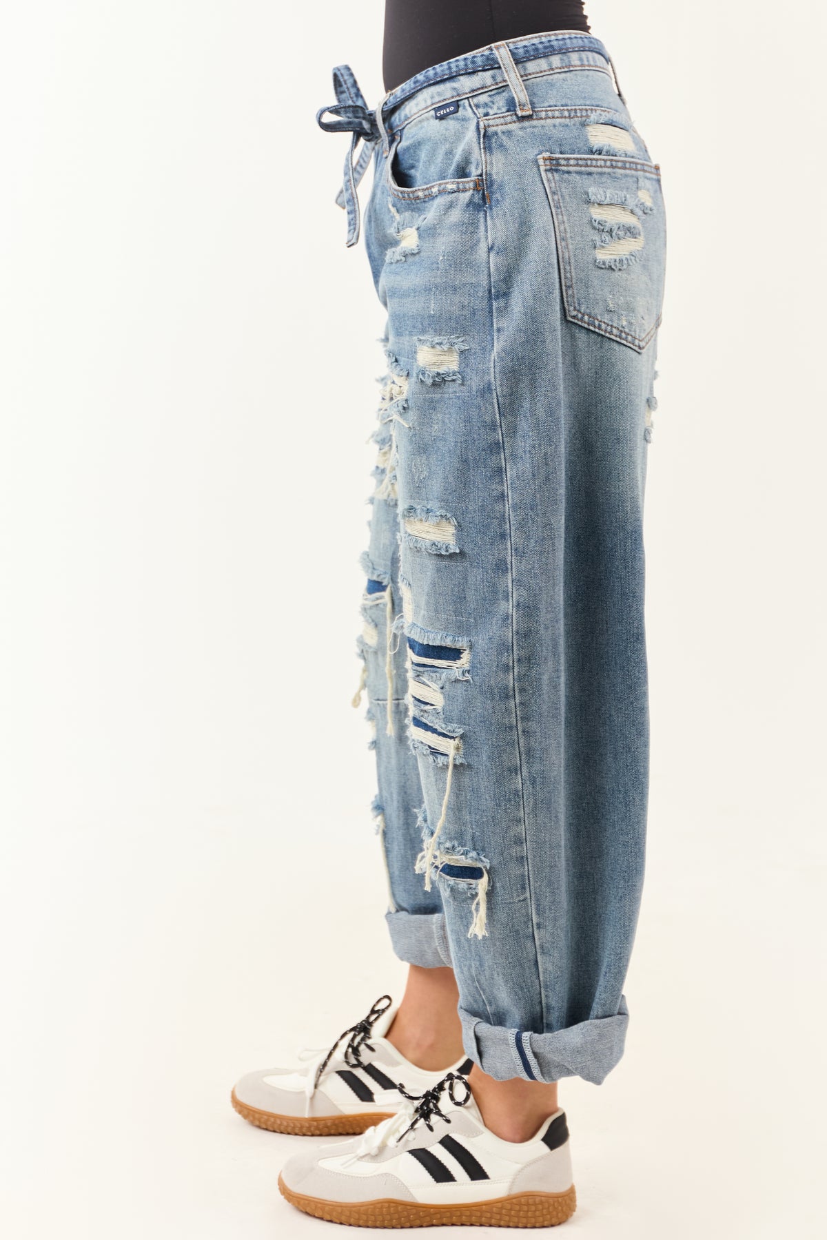 Cello Medium Wash Heavy Distressed Barrel Jeans | Lime Lush Boutique