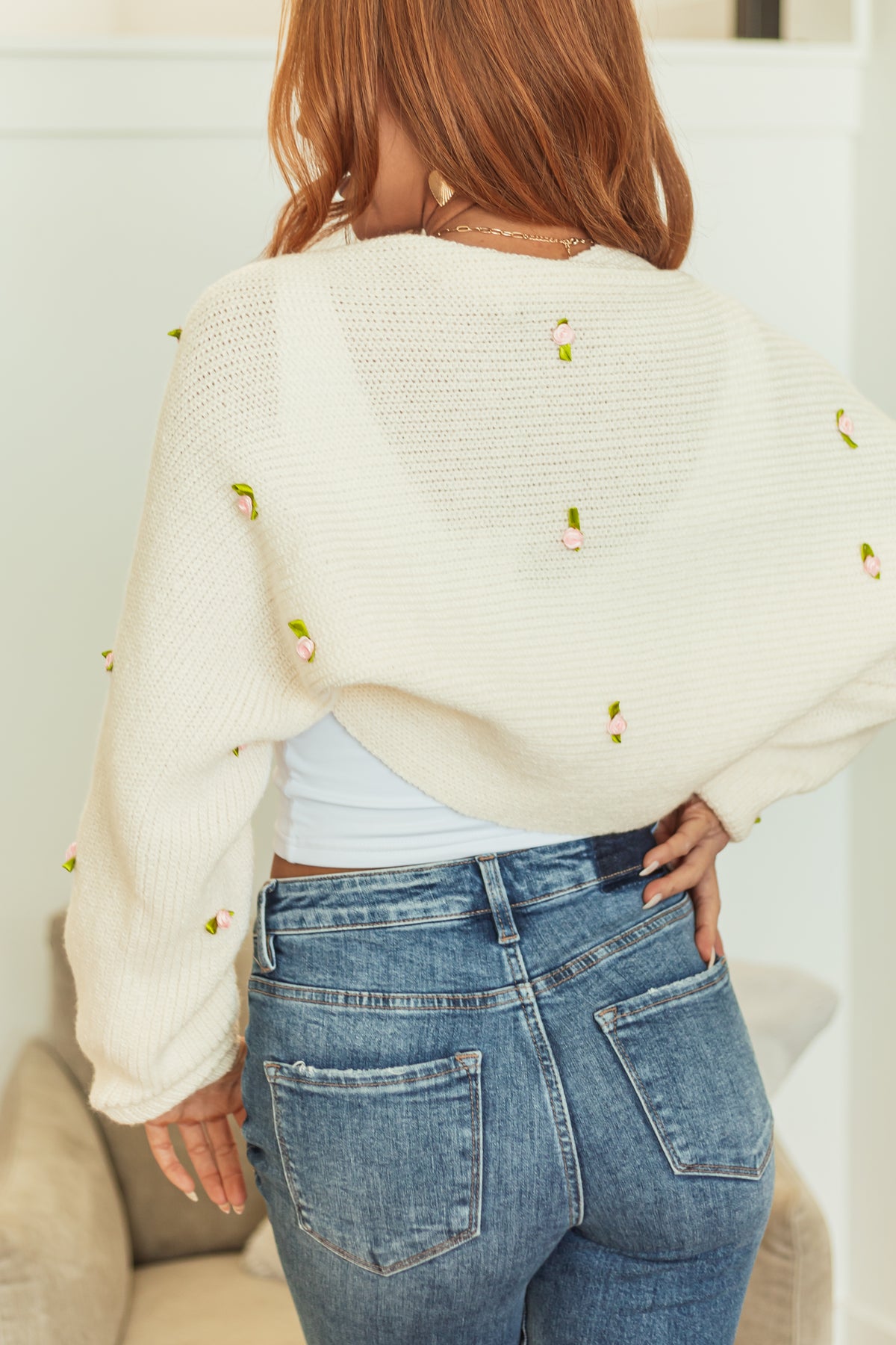 Cream Rosette Detail Bolero Shrug Cardigan | Lime Lush Boutique