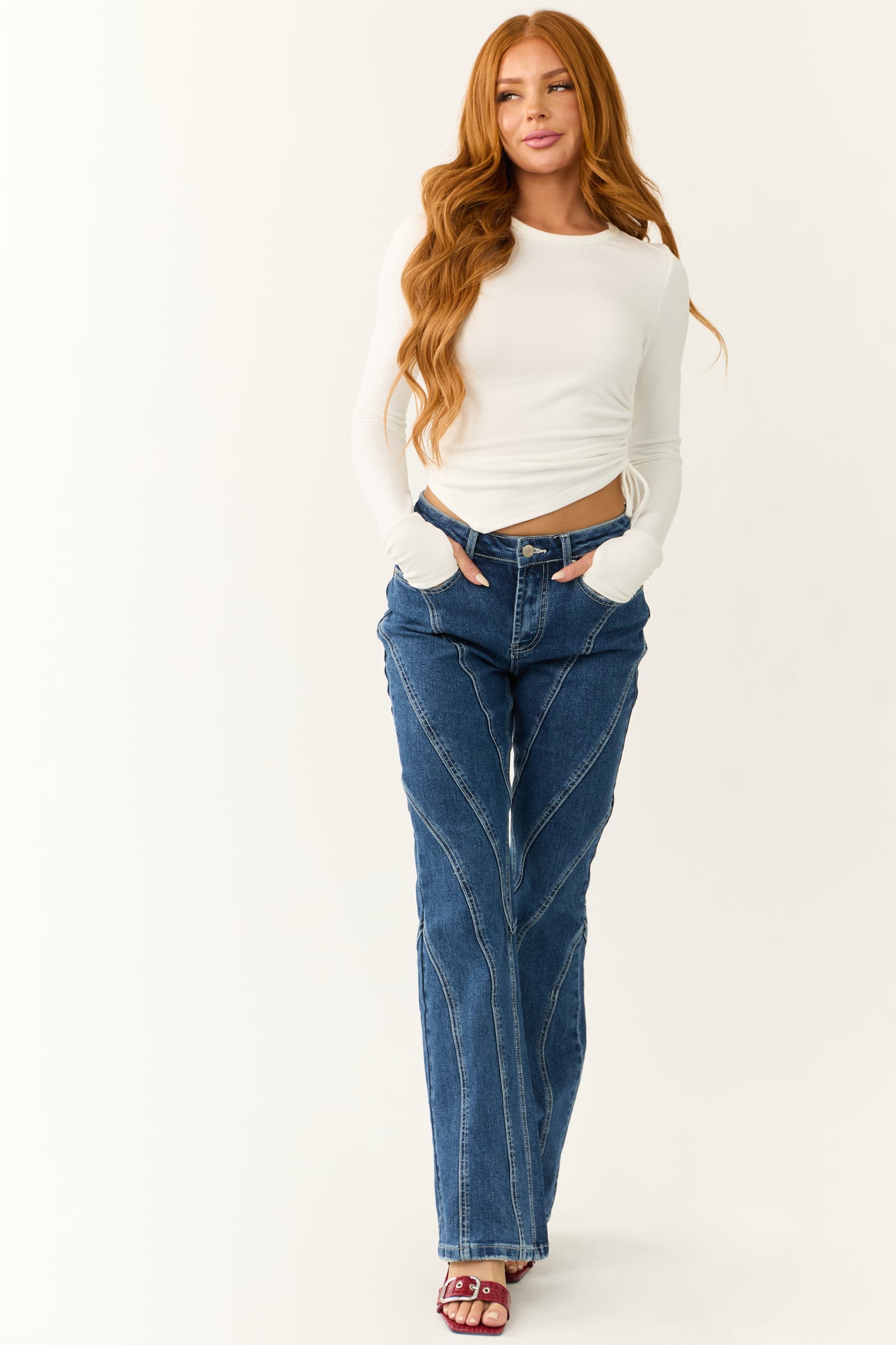 Dark Wash Contrast Stitching Bootcut Jeans | Lime Lush Boutique