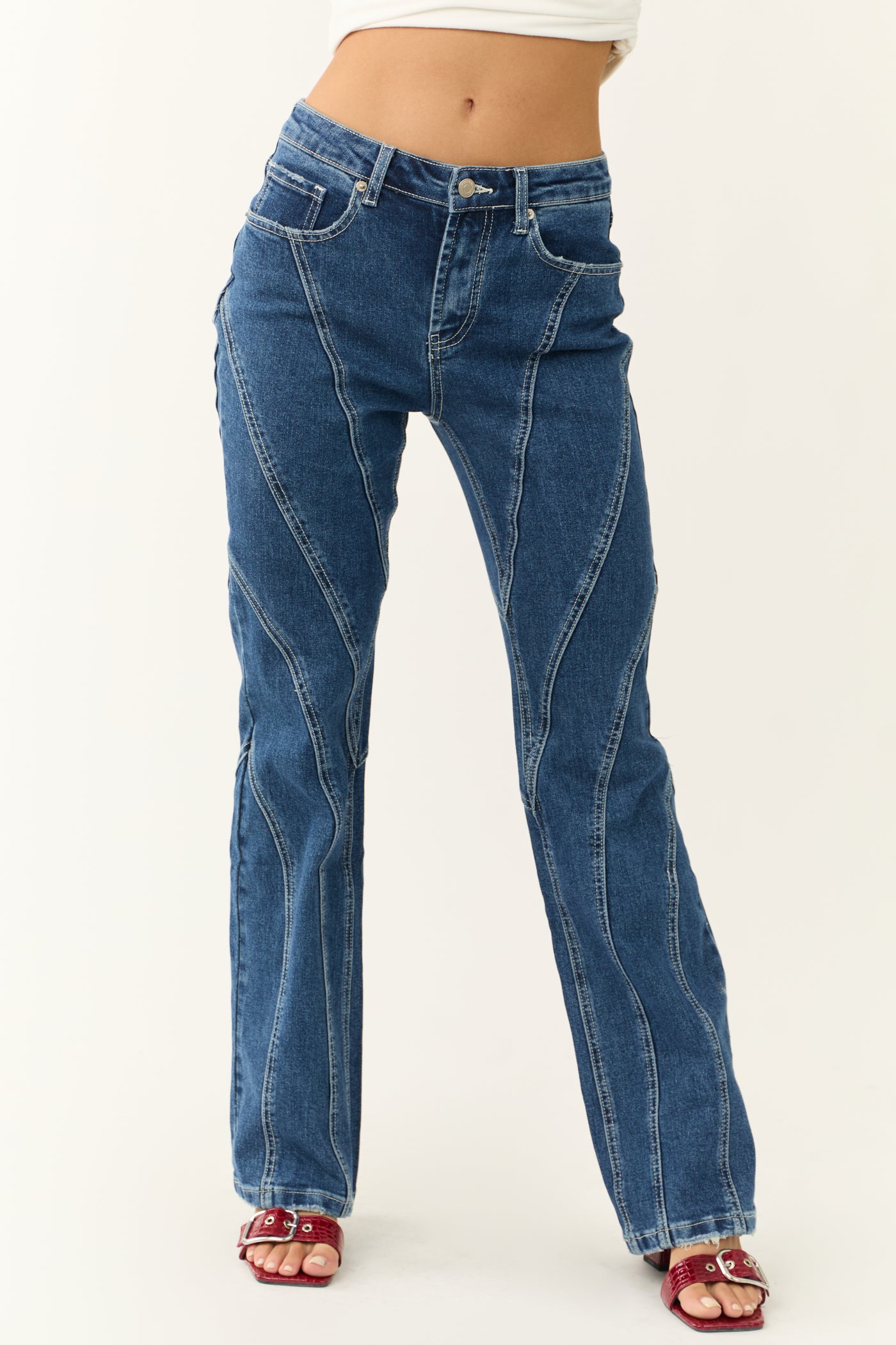 Dark Wash Contrast Stitching Bootcut Jeans | Lime Lush Boutique