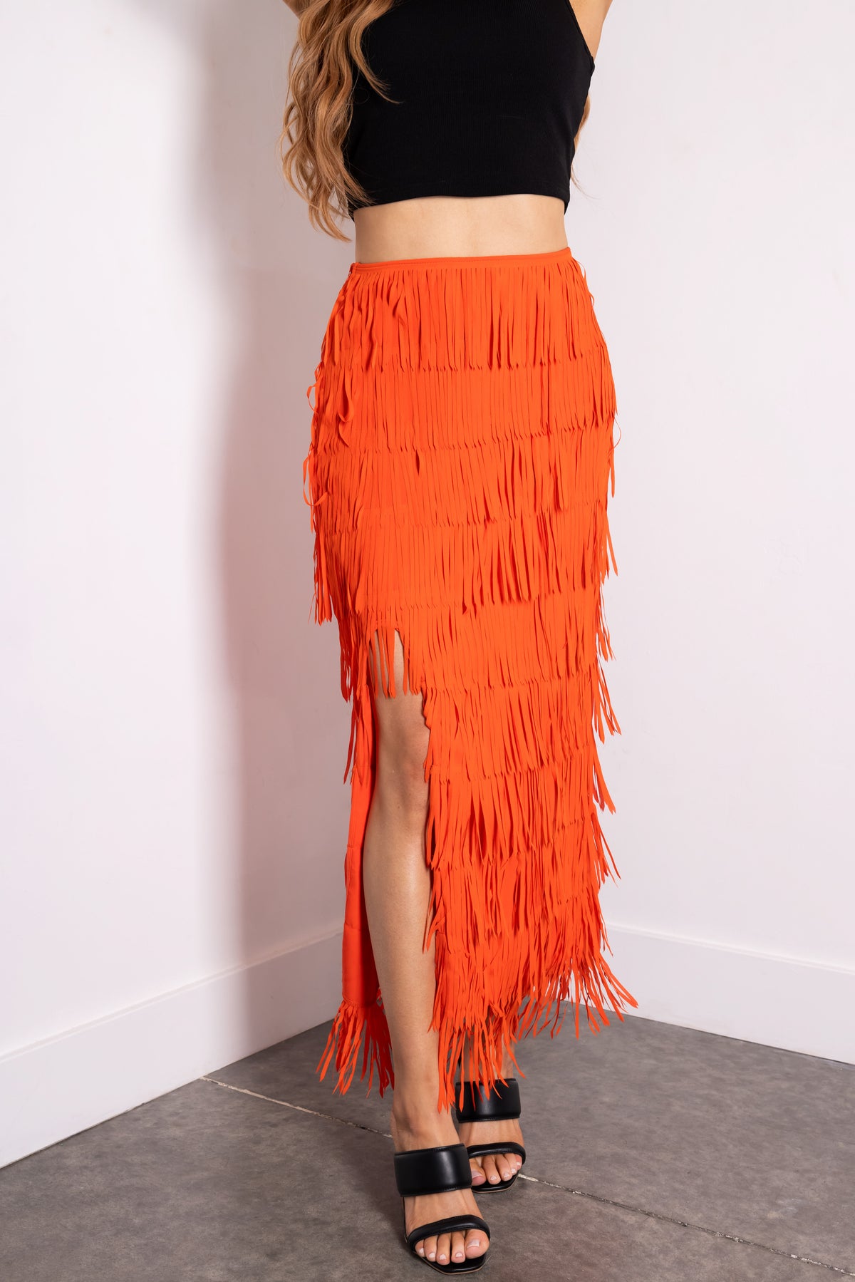 Fire Side Slit Fringe Midi Skirt | Lime Lush Boutique