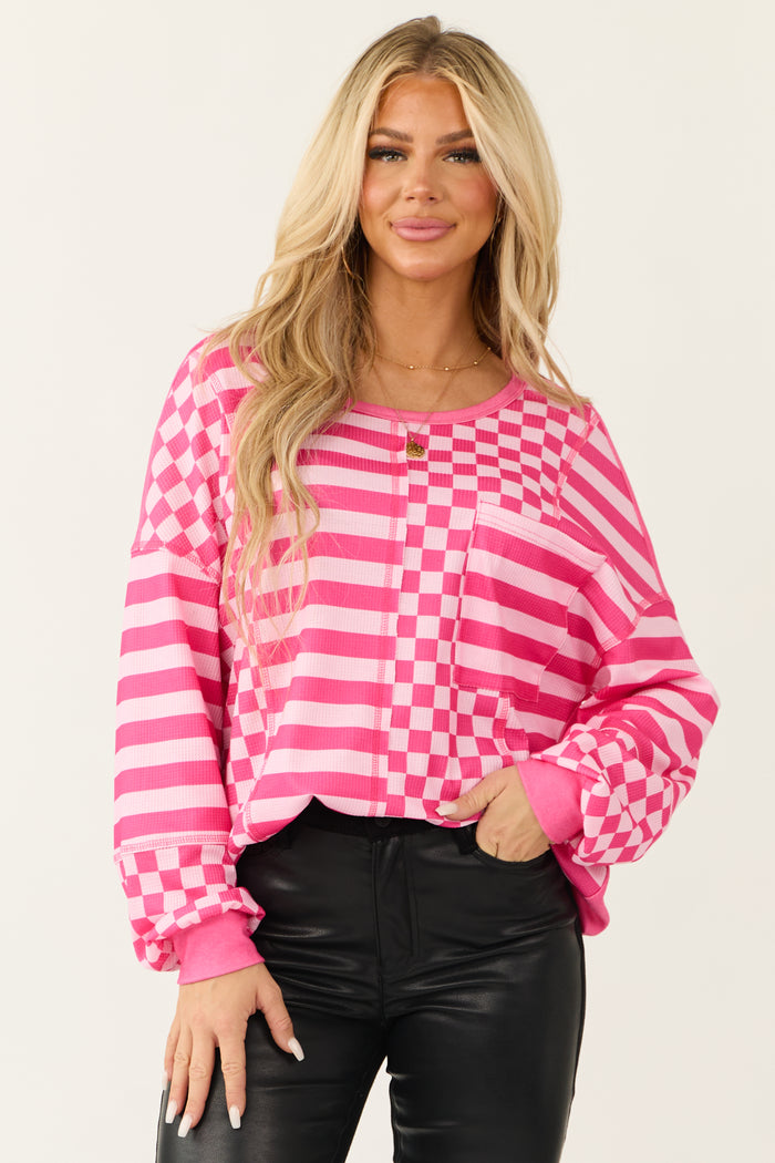 Hot Pink and Blush Multiprint Patchwork Top | Lime Lush Boutique