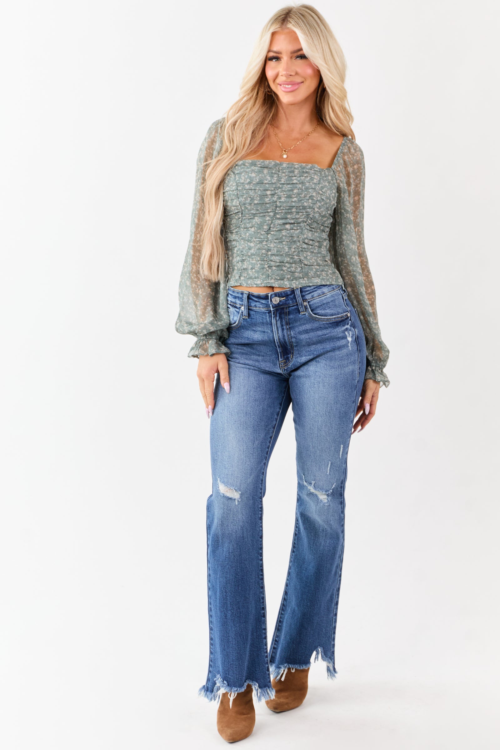 Juniper Ruched Floral Print Puff Sleeve Top | Lime Lush Boutique