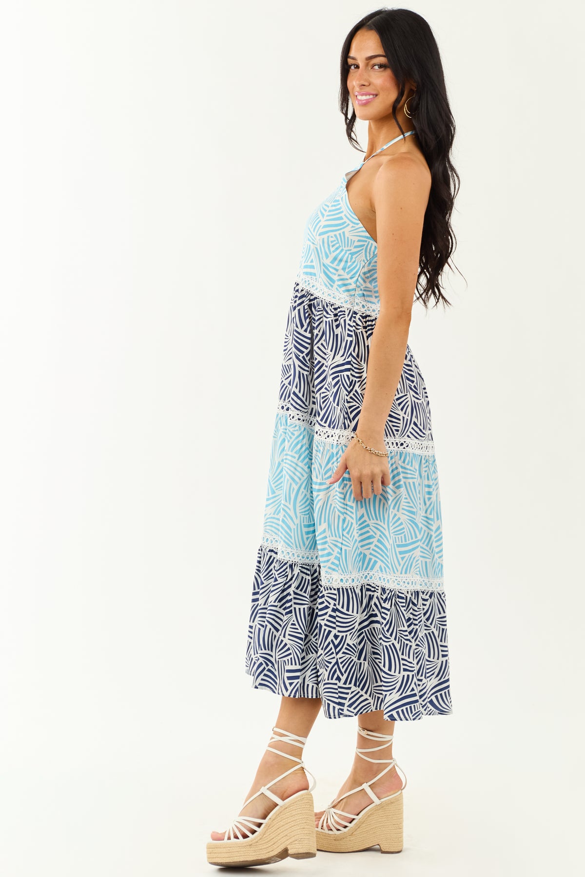 Lovelo Baby Blue Abstract Colorblock Midi Dress | Lime Lush Boutique
