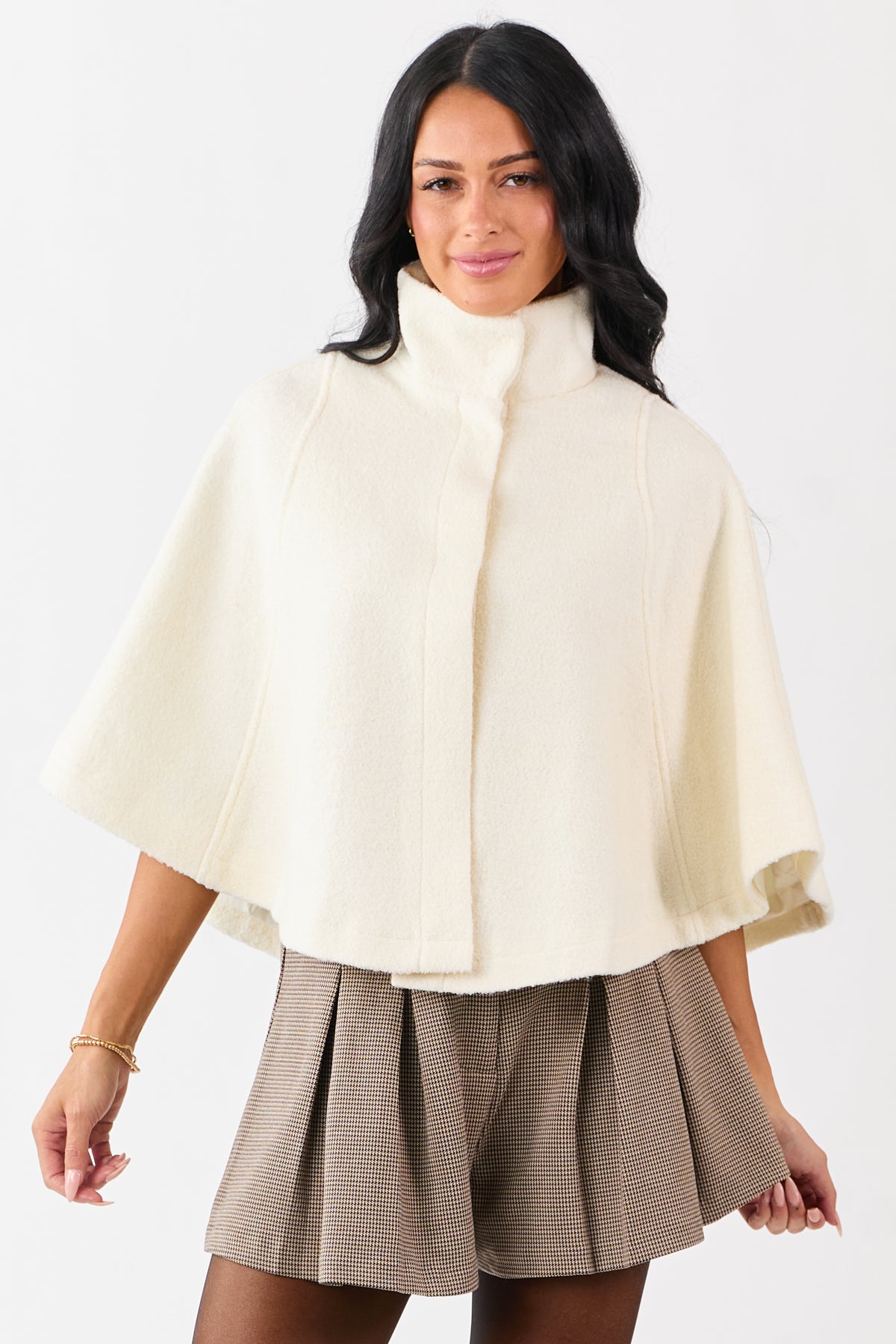 Lovelo Cream Wool Blend Snap Button Cape Jacket | Lime Lush Boutique