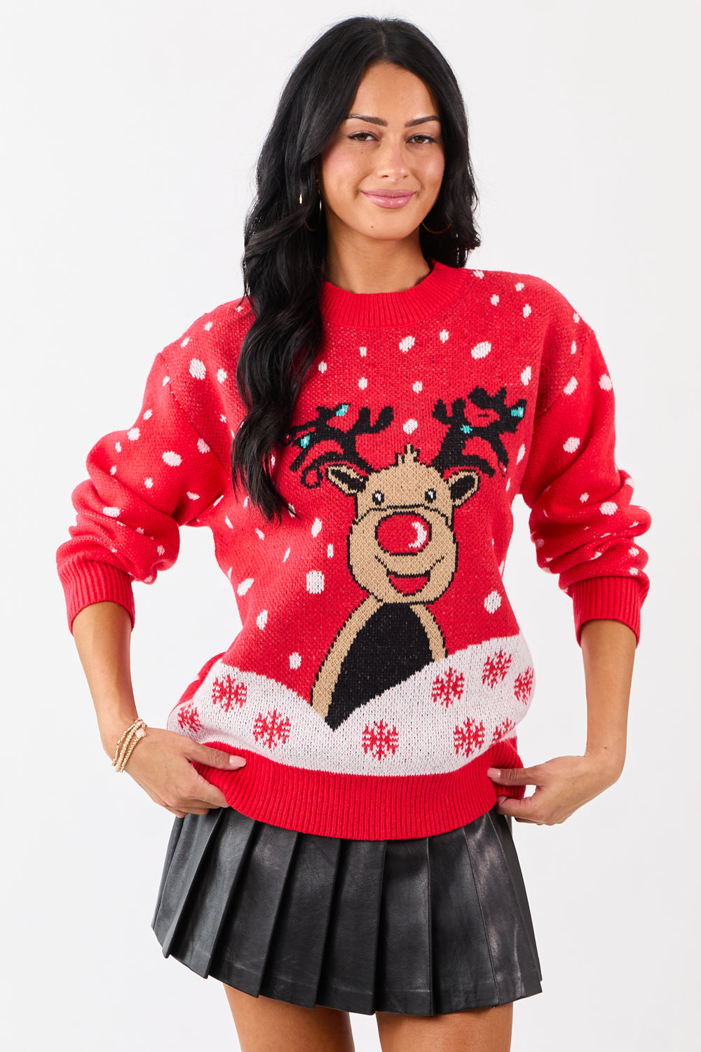Lovelo Scarlet Reindeer Graphic Rib Knit Sweater | Lime Lush Boutique