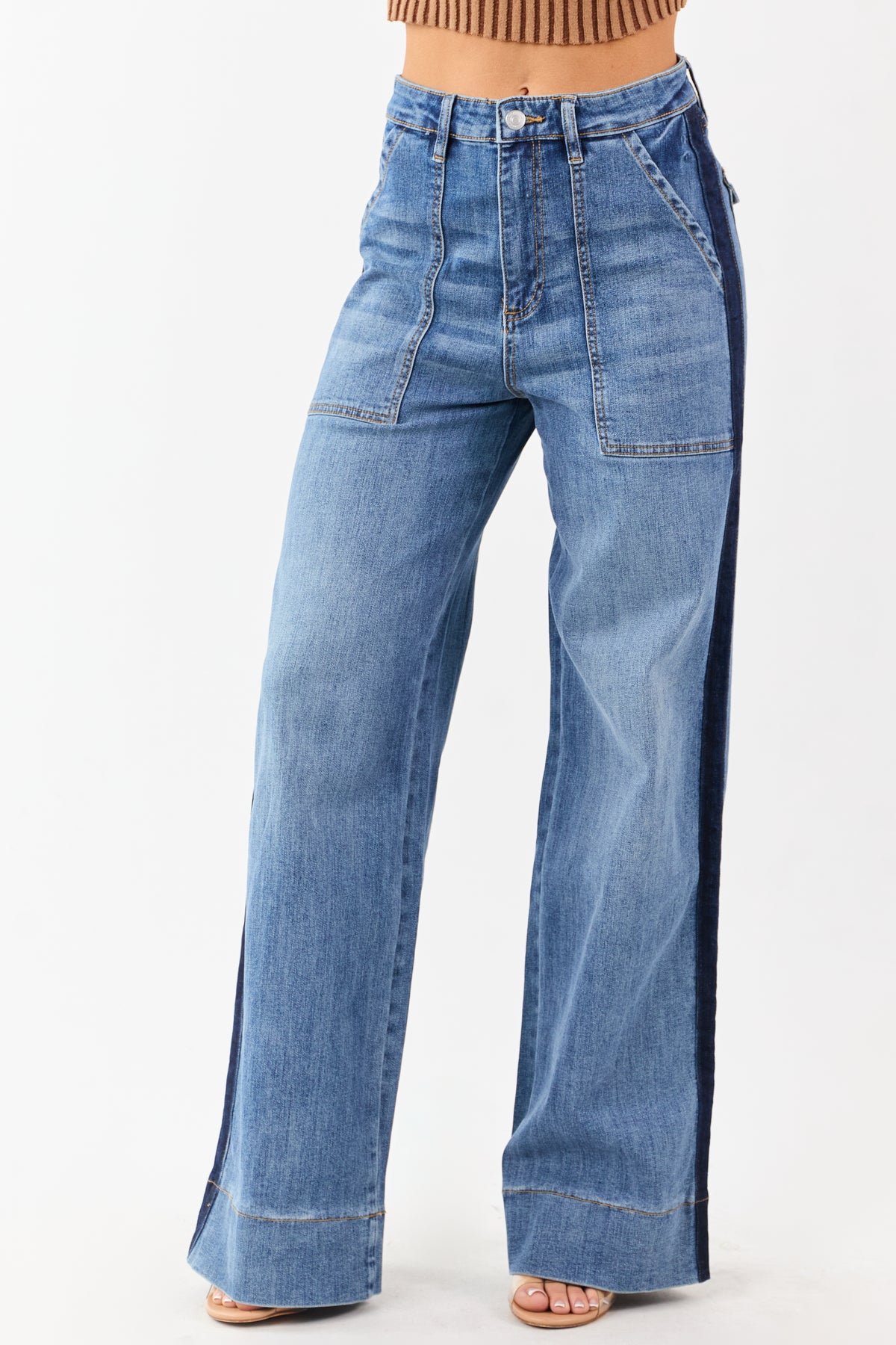 Mica Denim Medium Wash Tux Style Wide Stretchy Jeans | Lime Lush Boutique