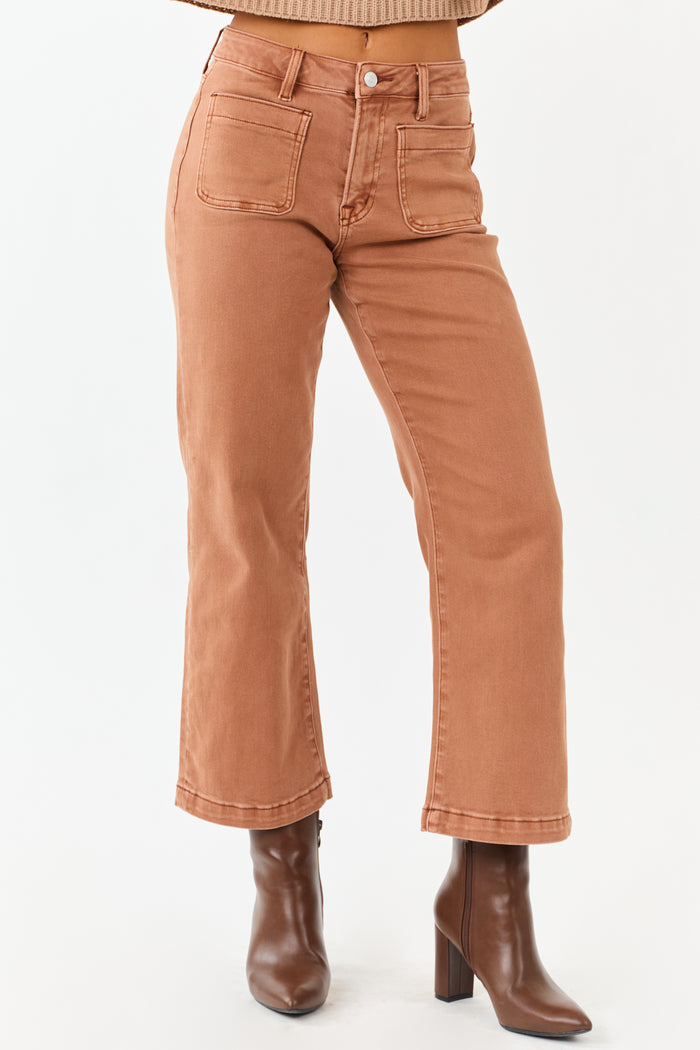 Mica Denim Sandstone Cropped Wide Stretchy Jeans | Lime Lush Boutique