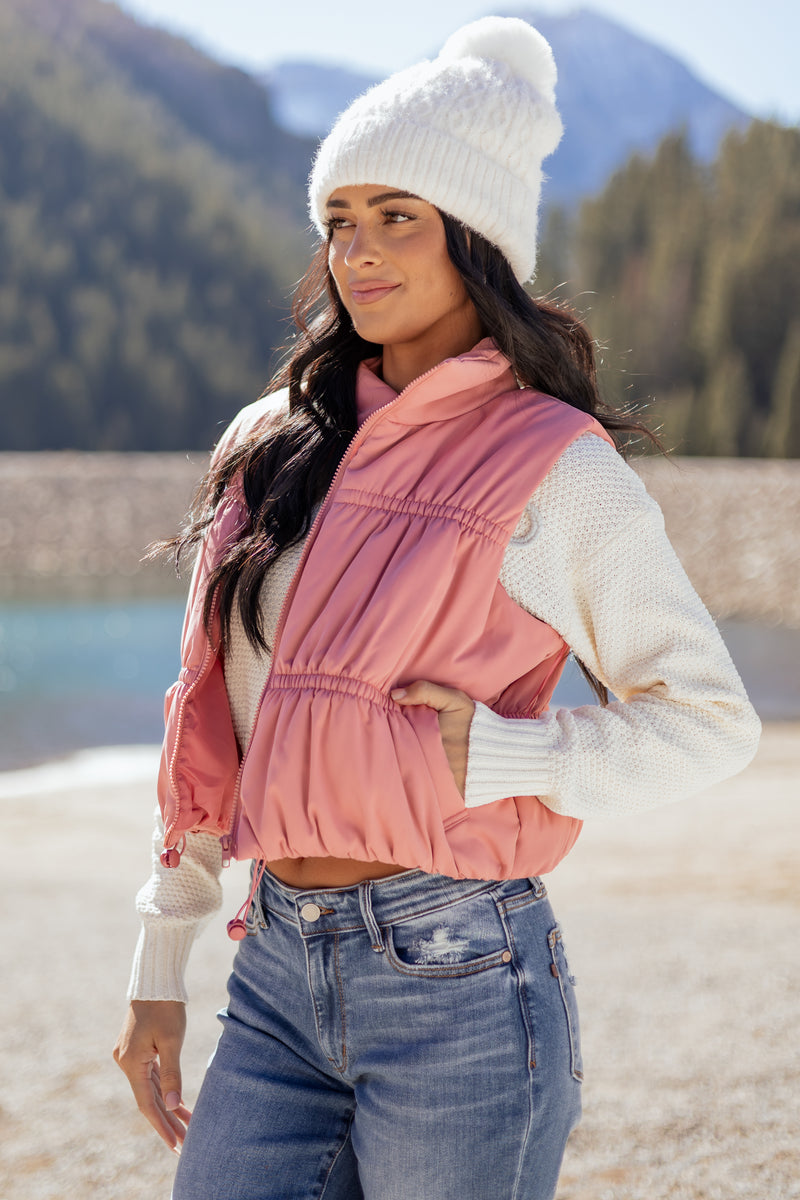Punch Ruched Zip Up Puffer Vest | Lime Lush Boutique