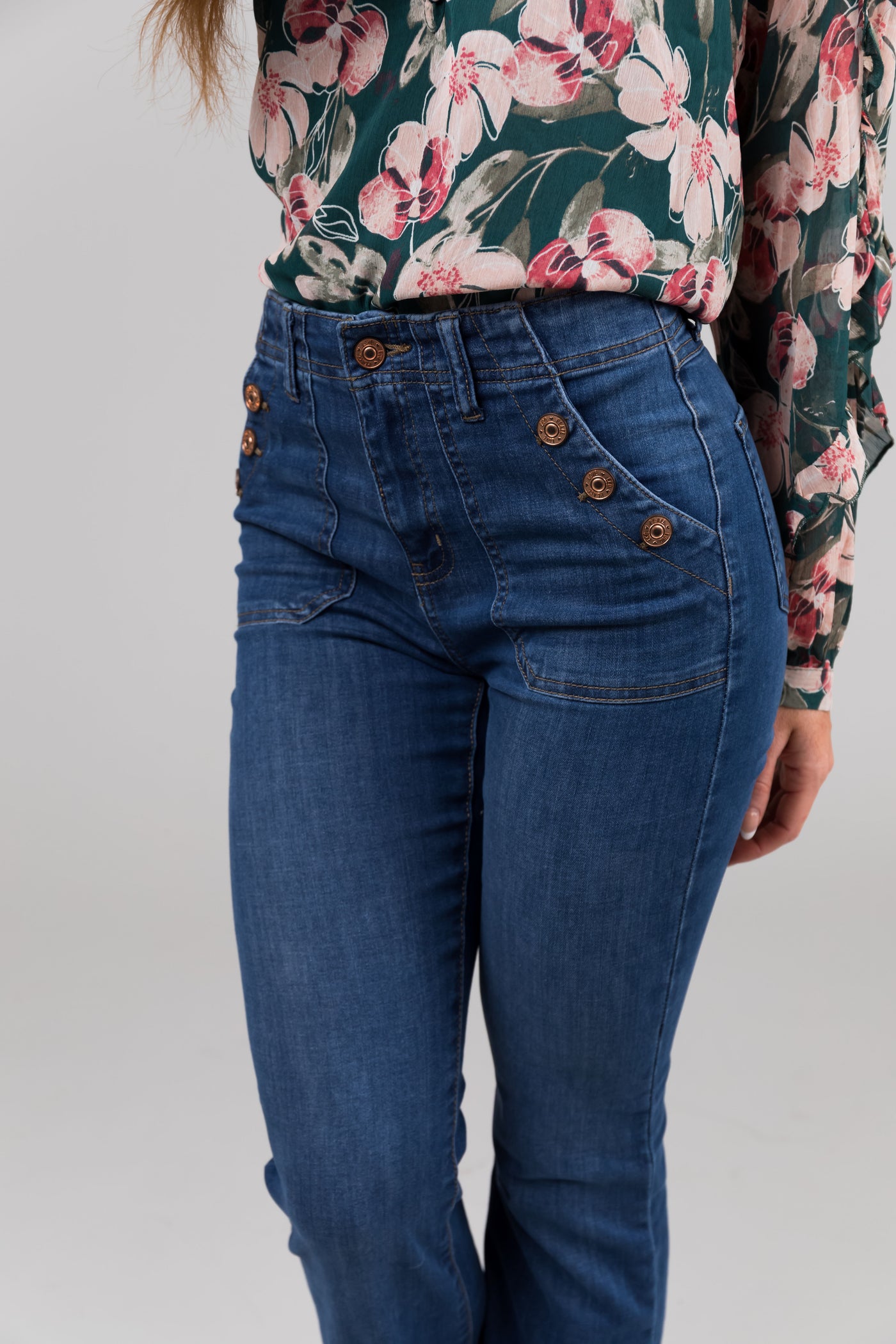 Rewash Medium Wash High Rise Fit And Flare Jeans Lime Lush Boutique