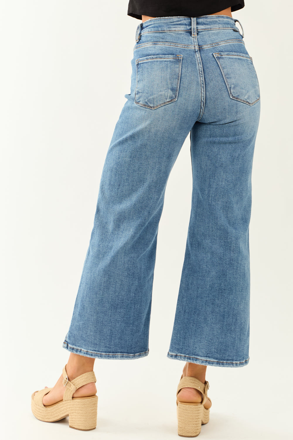 Risen Cropped Frayed Slit Hem Stretchy Wide Jeans | Lime Lush Boutique