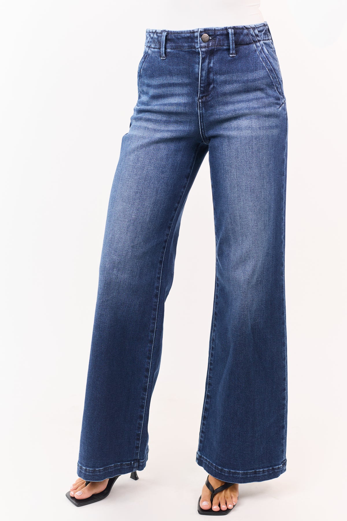 Risen Dark Wash High Rise Stretchy Wide Leg Jeans | Lime Lush Boutique