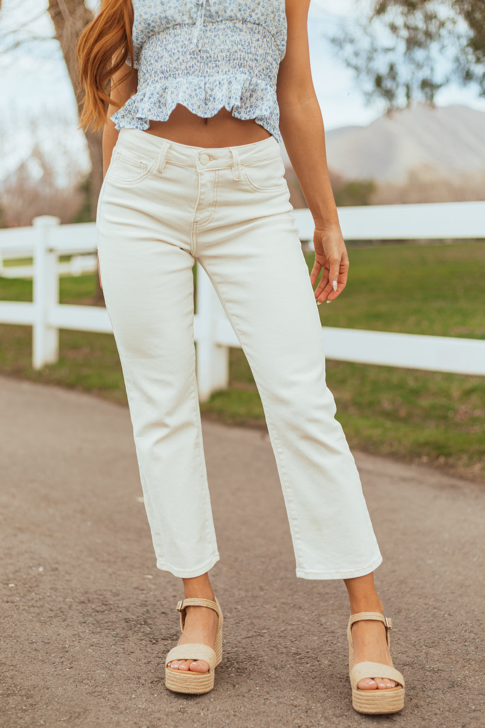 Risen White Wash Denim Straight Stretchy Jeans | Lime Lush Boutique