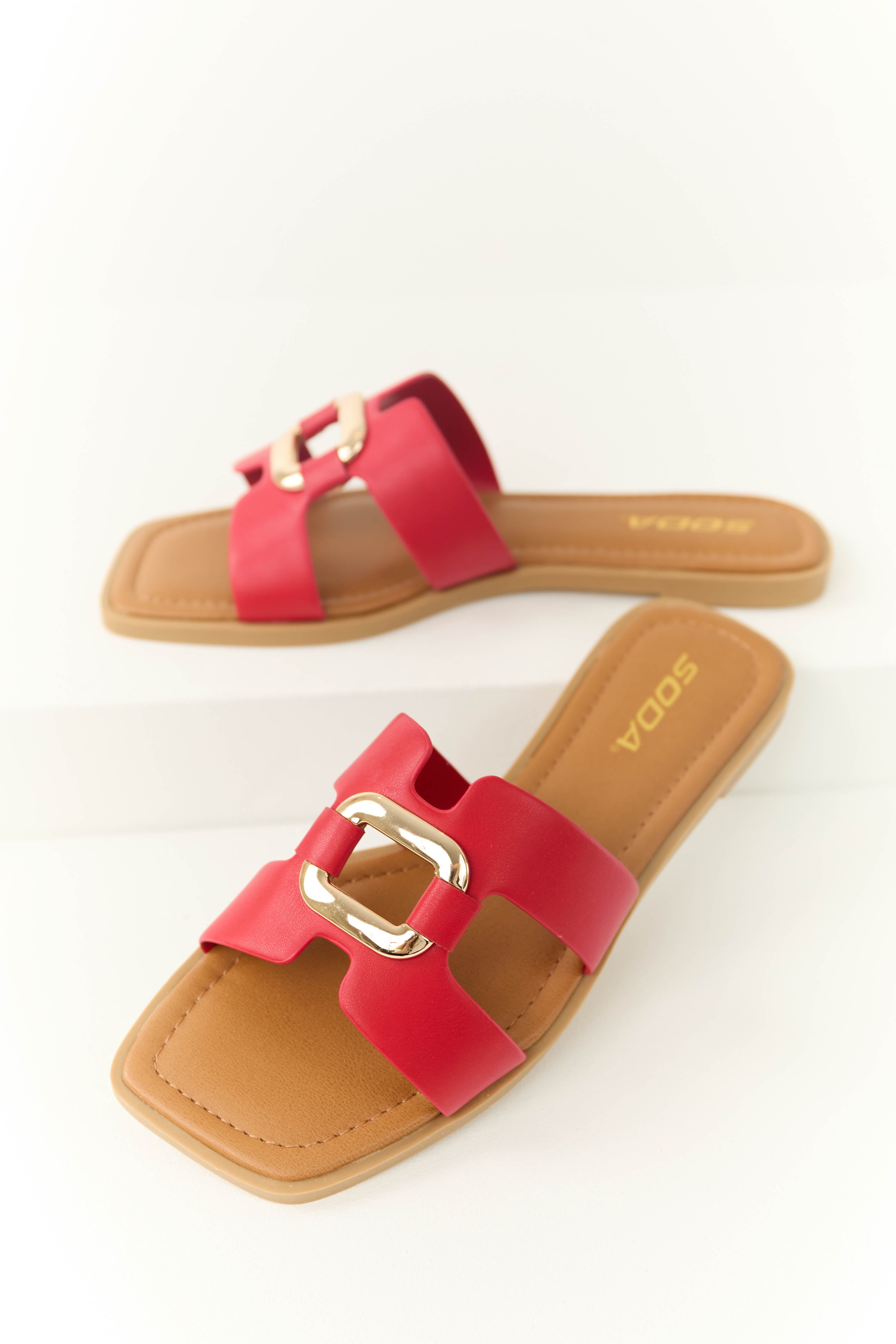 Ruby Gold Buckle Open Toe Sandals | Lime Lush Boutique