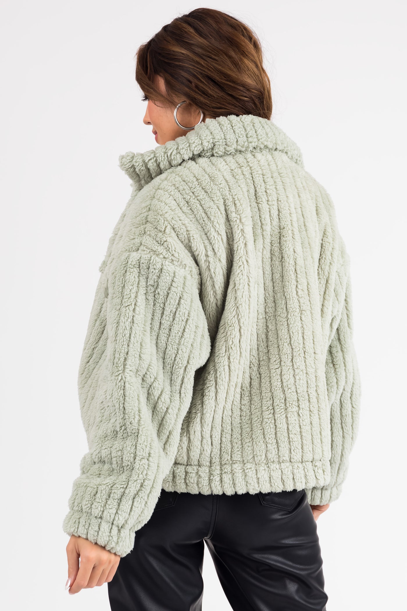 Sage Soft Sherpa Button Down Jacket Lime Lush Boutique