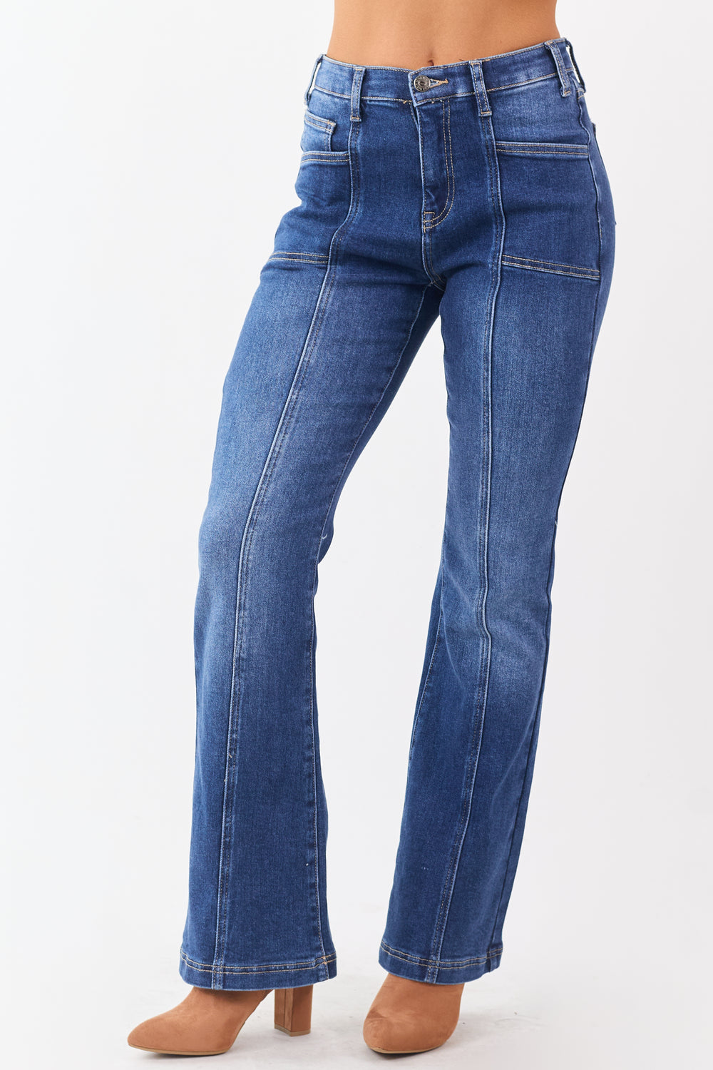 Saige Dark Wash Tummy Control Stretchy Bootcut Jeans | Lime Lush Boutique