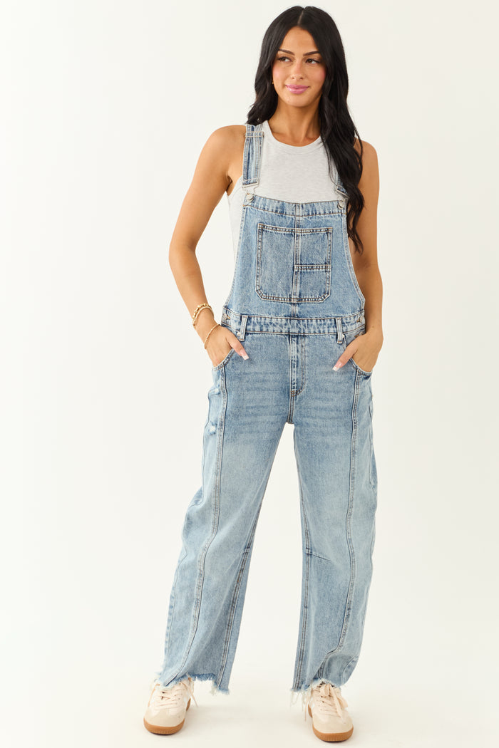 Saige Light Wash Denim Barrel Leg Overalls | Lime Lush Boutique