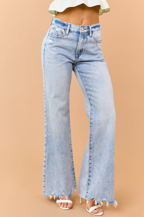 Saige Light Wash Tummy Control Wide Flare Jeans | Lime Lush Boutique