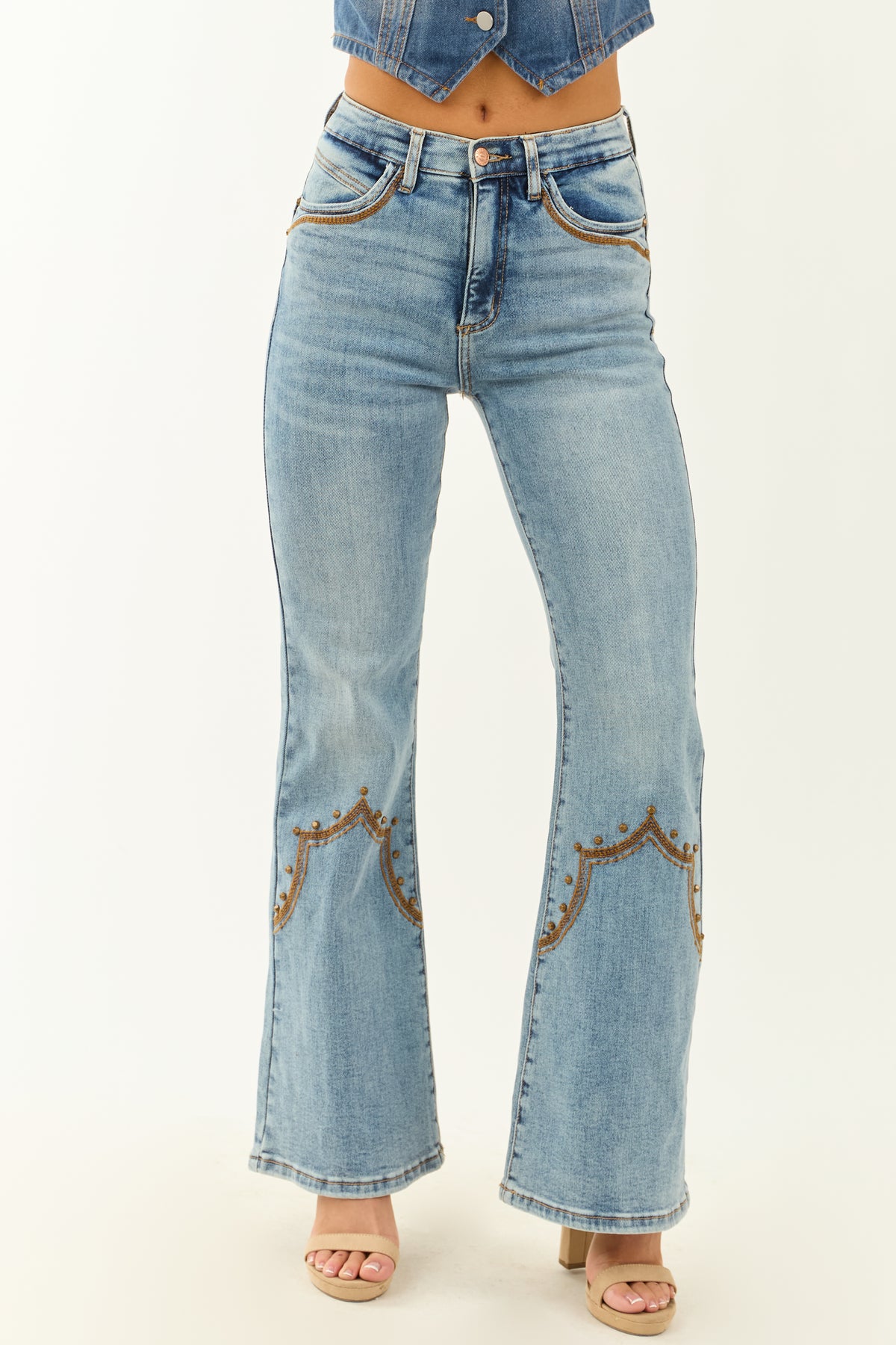 Saige Western Tummy Control Stretchy Flare Jeans | Lime Lush Boutique