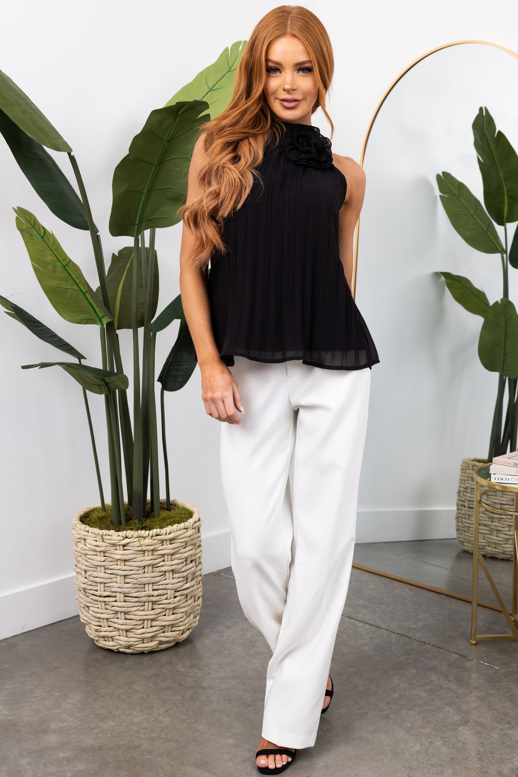 She+Sky Black Sleeveless Pleated Top | Lime Lush Boutique