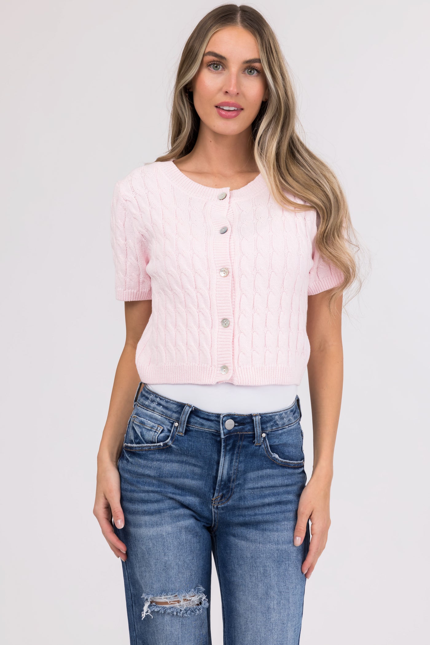 She Sky Blush Short Sleeve Cardigan Lime Lush Boutique