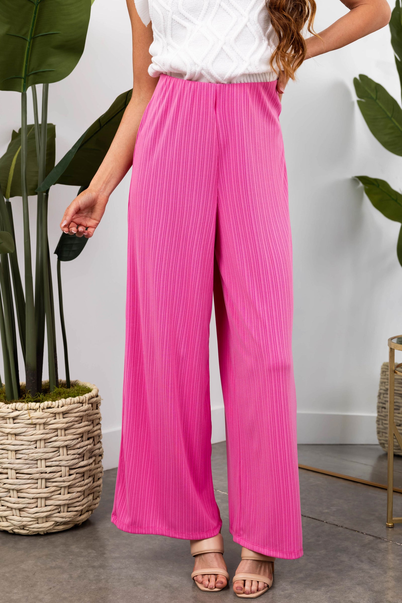 She+Sky Bubblegum Ribbed Knit Wide Leg Pants | Lime Lush Boutique