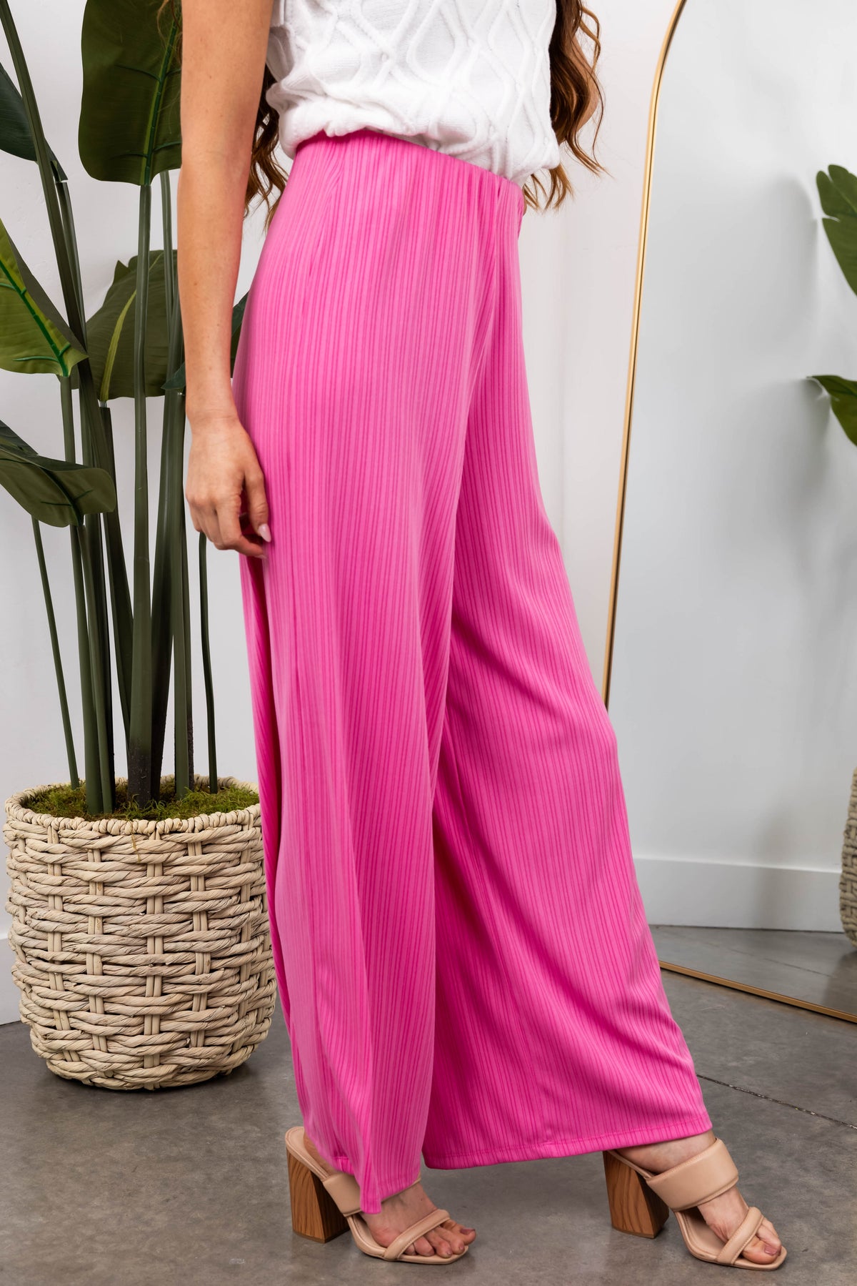 She+Sky Bubblegum Ribbed Knit Wide Leg Pants | Lime Lush Boutique