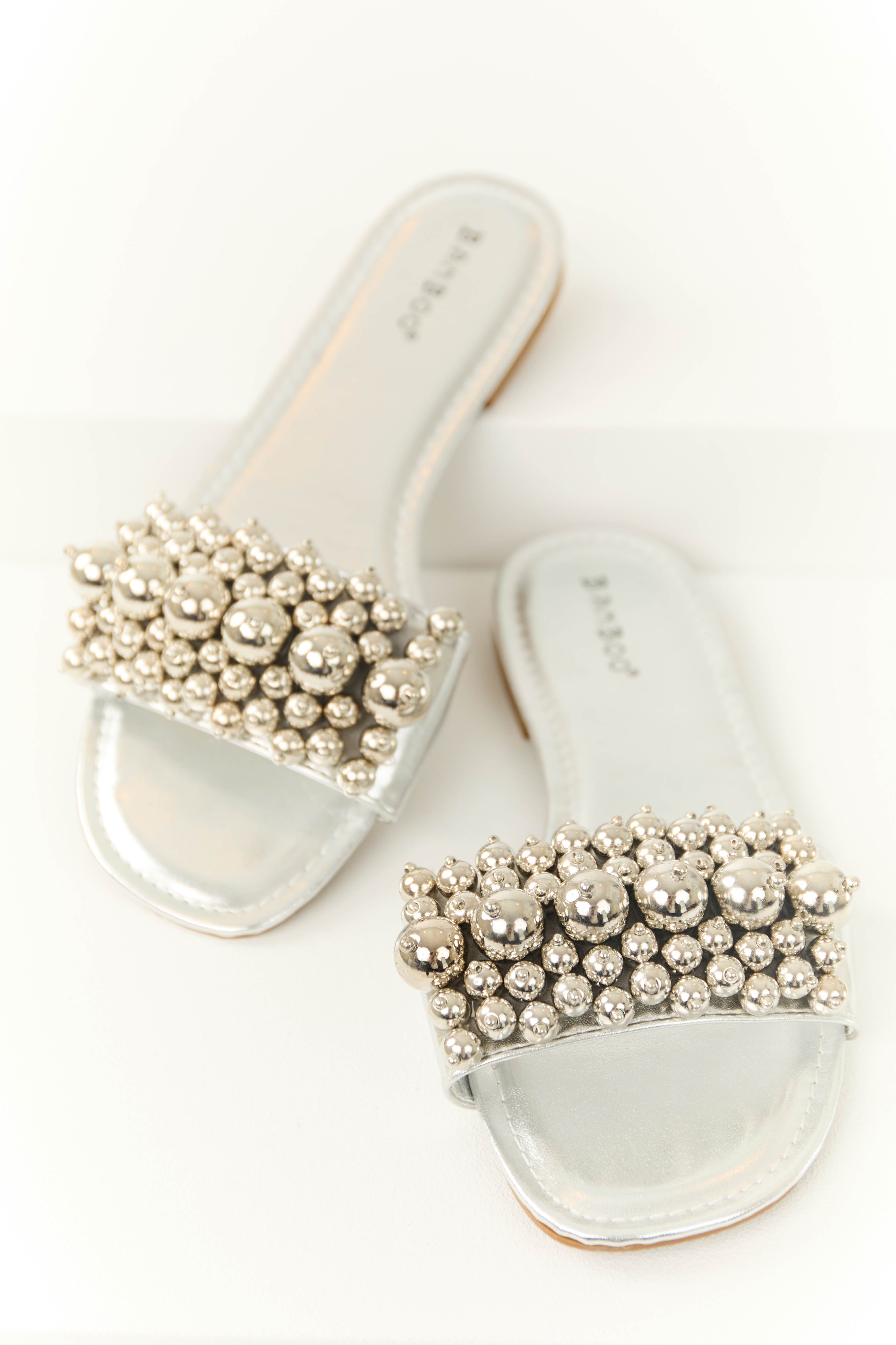 Silver Beaded Slide On Sandal | Lime Lush Boutique