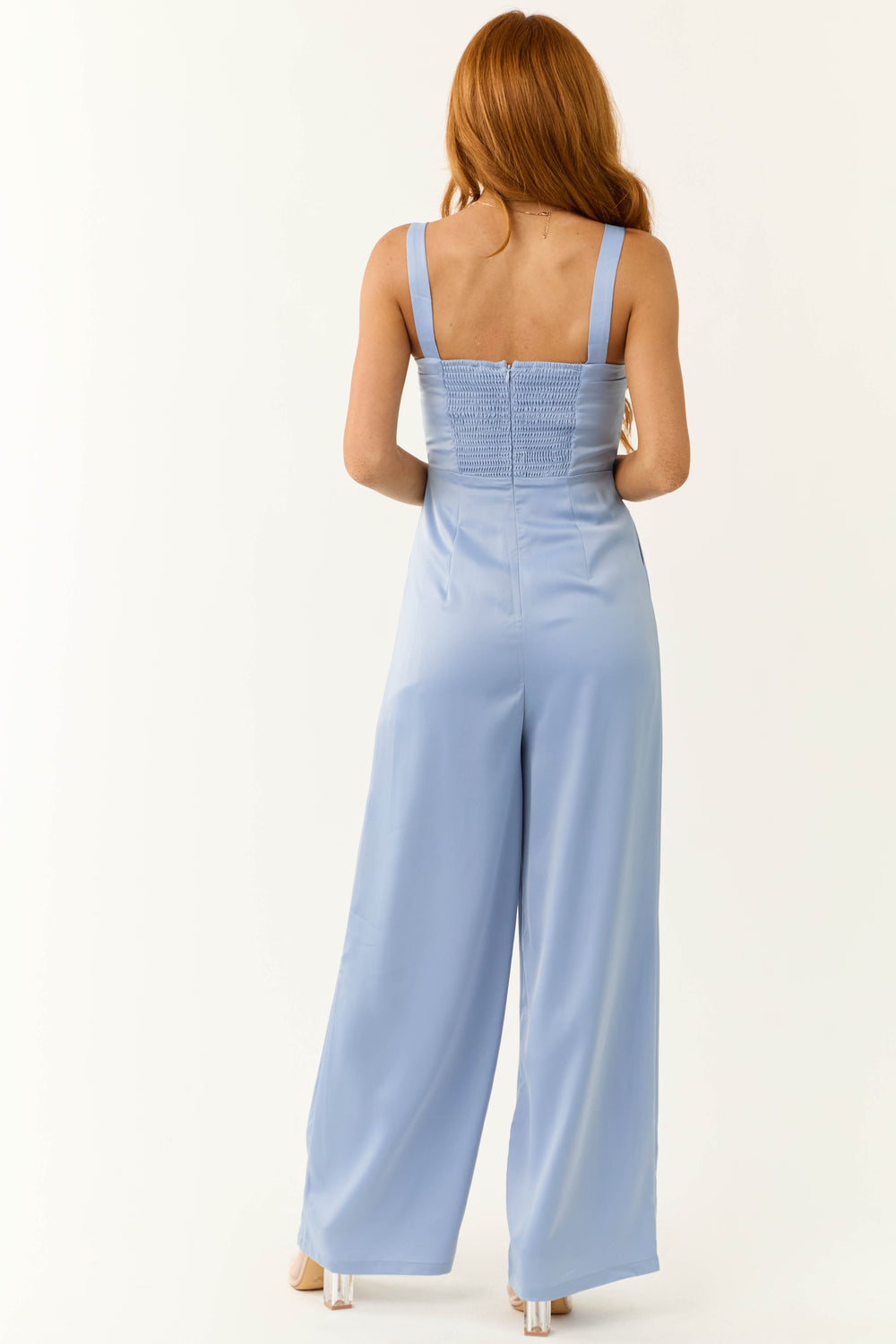 Slate Blue Sleeveless Sweetheart Neck Jumpsuit | Lime Lush Boutique