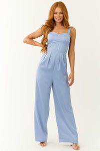 Slate Blue Sleeveless Sweetheart Neck Jumpsuit | Lime Lush Boutique