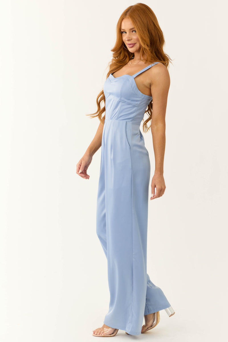 Slate Blue Sleeveless Sweetheart Neck Jumpsuit | Lime Lush Boutique