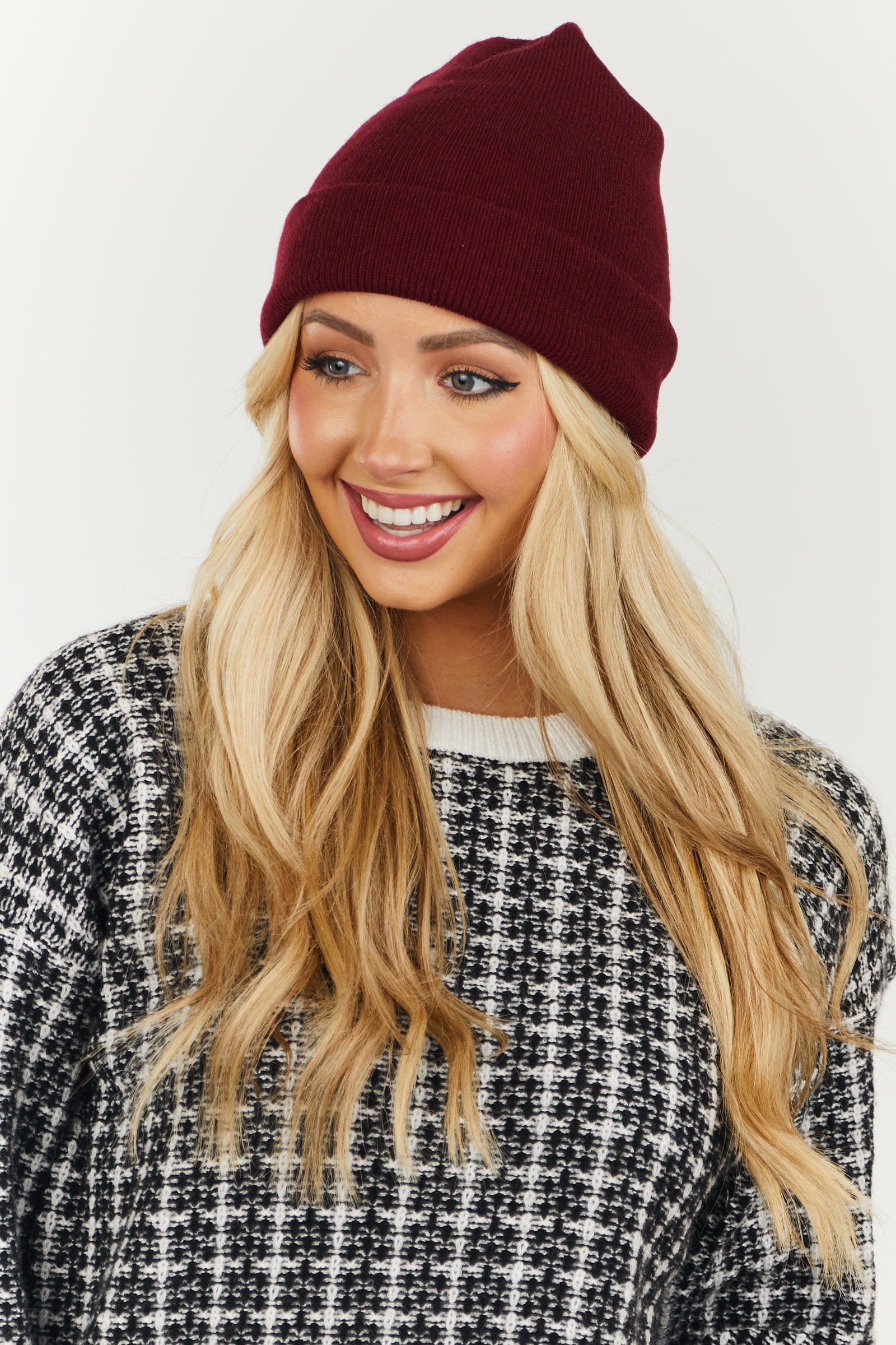 Wine Solid Comfy Knit Basic Beanie | Lime Lush Boutique