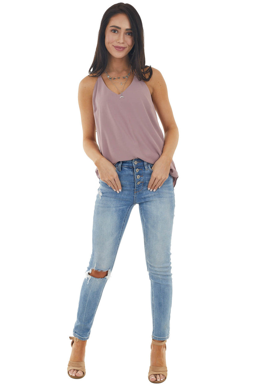 Misty Mauve Sleeveless Woven Tank Top with Spaghetti Straps | Lime Lush