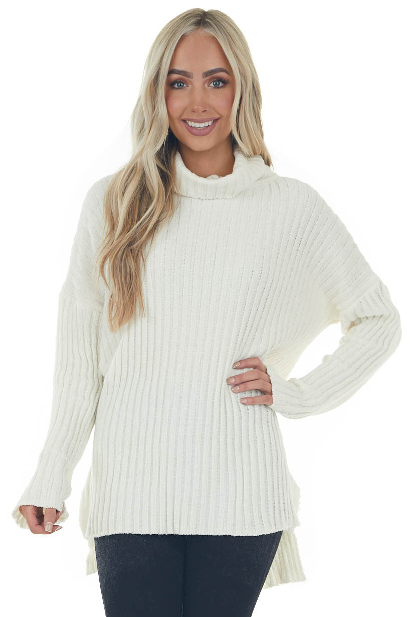 Cream Chenille Ribbed Cowl Neck Sweater | Lime Lush