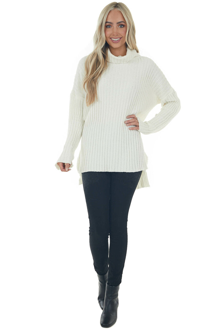 Cream Chenille Ribbed Cowl Neck Sweater | Lime Lush