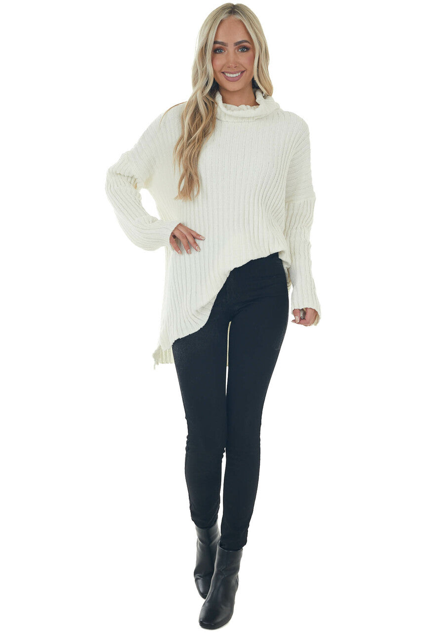 Cream Chenille Ribbed Cowl Neck Sweater | Lime Lush
